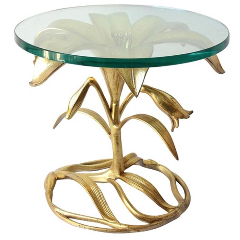Gilded Aluminum Lily Side Table by Arthur Court For Sale at 1stDibs