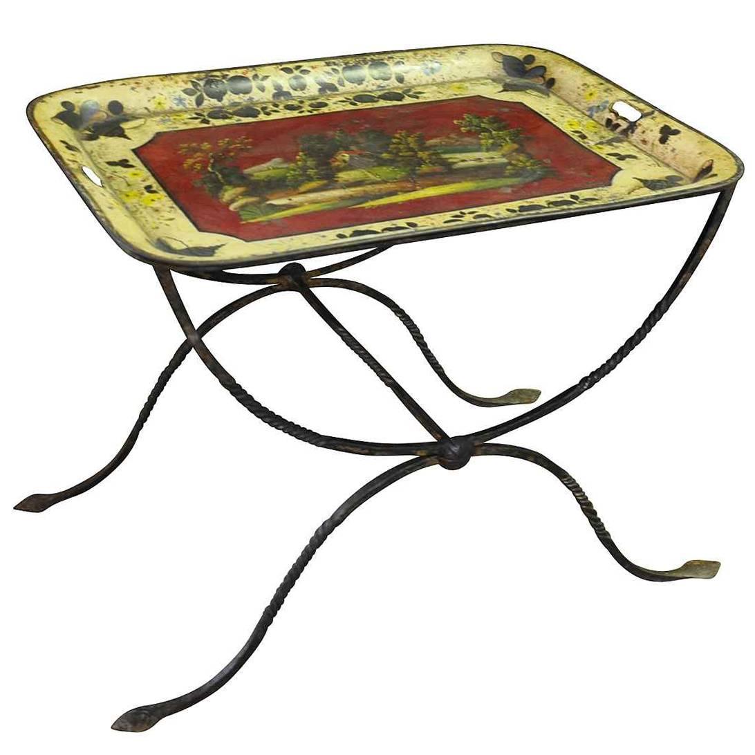 Italian Hand Painted 2-Tier Tole Tray Table at 1stDibs