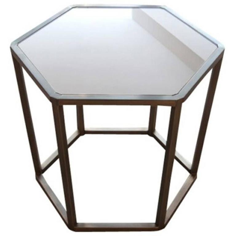 Hexagonal Brass and Glass Table For Sale at 1stDibs