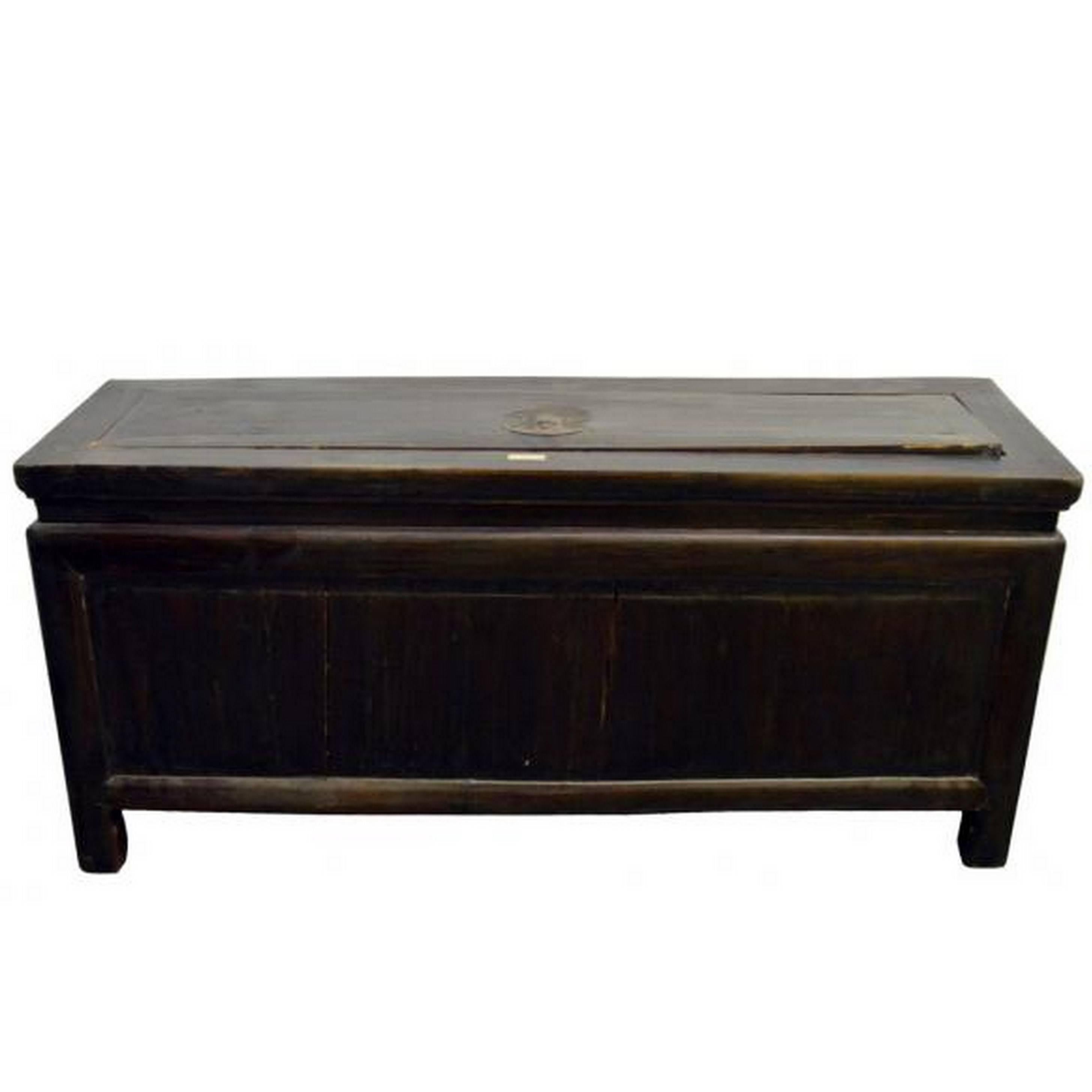 Chinese Red Lacquer Coffee Table Leather Trunk with Brass Hardware 19th ...