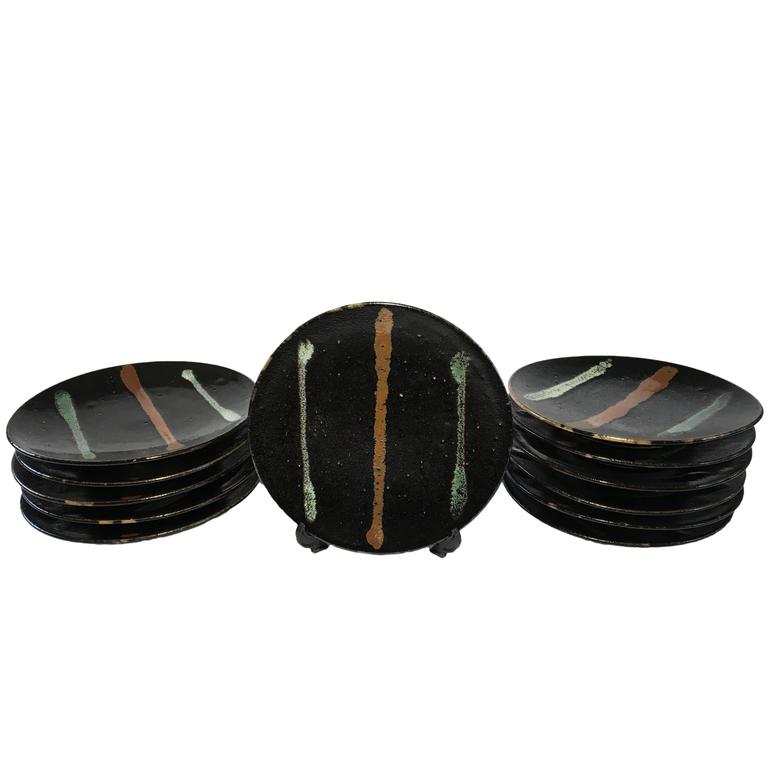 Rare 12 Tea Plates Mashiko Pottery, Shoji Hamada, Tenmoku Glaze For ...