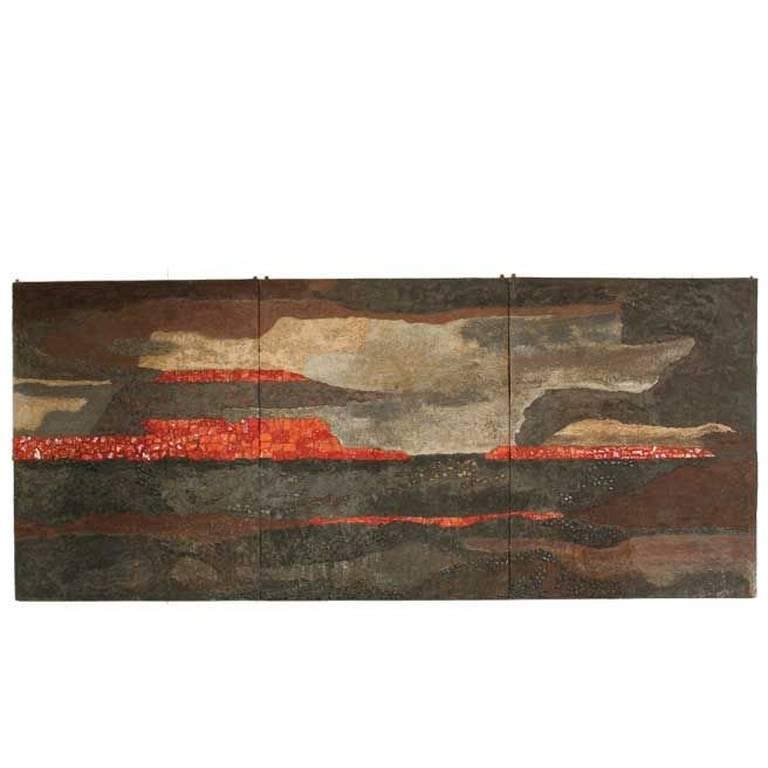 Large Brutalist Triptych Painting For Sale at 1stdibs