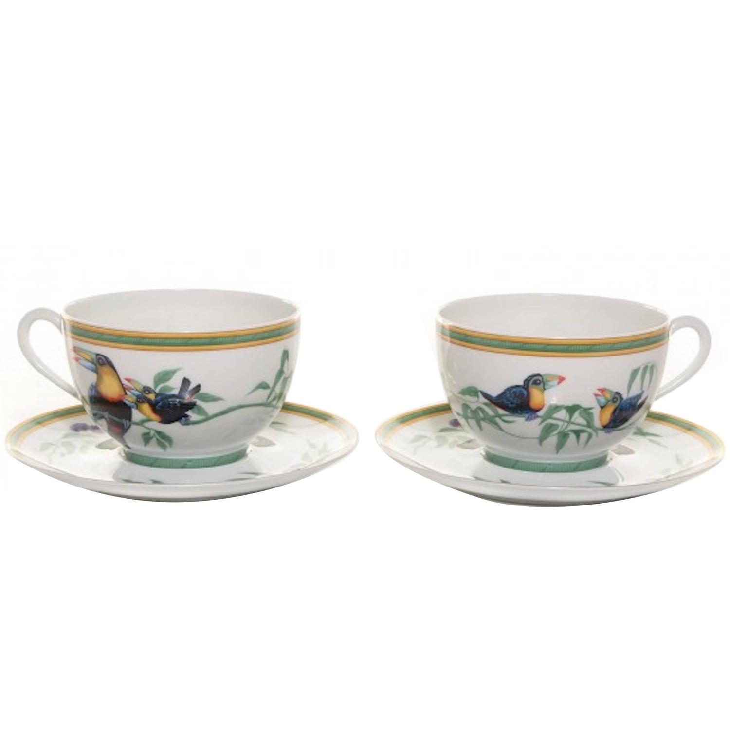 Pair of Hermès Toucan Breakfast Cup and Saucer Set For Sale at 1stdibs