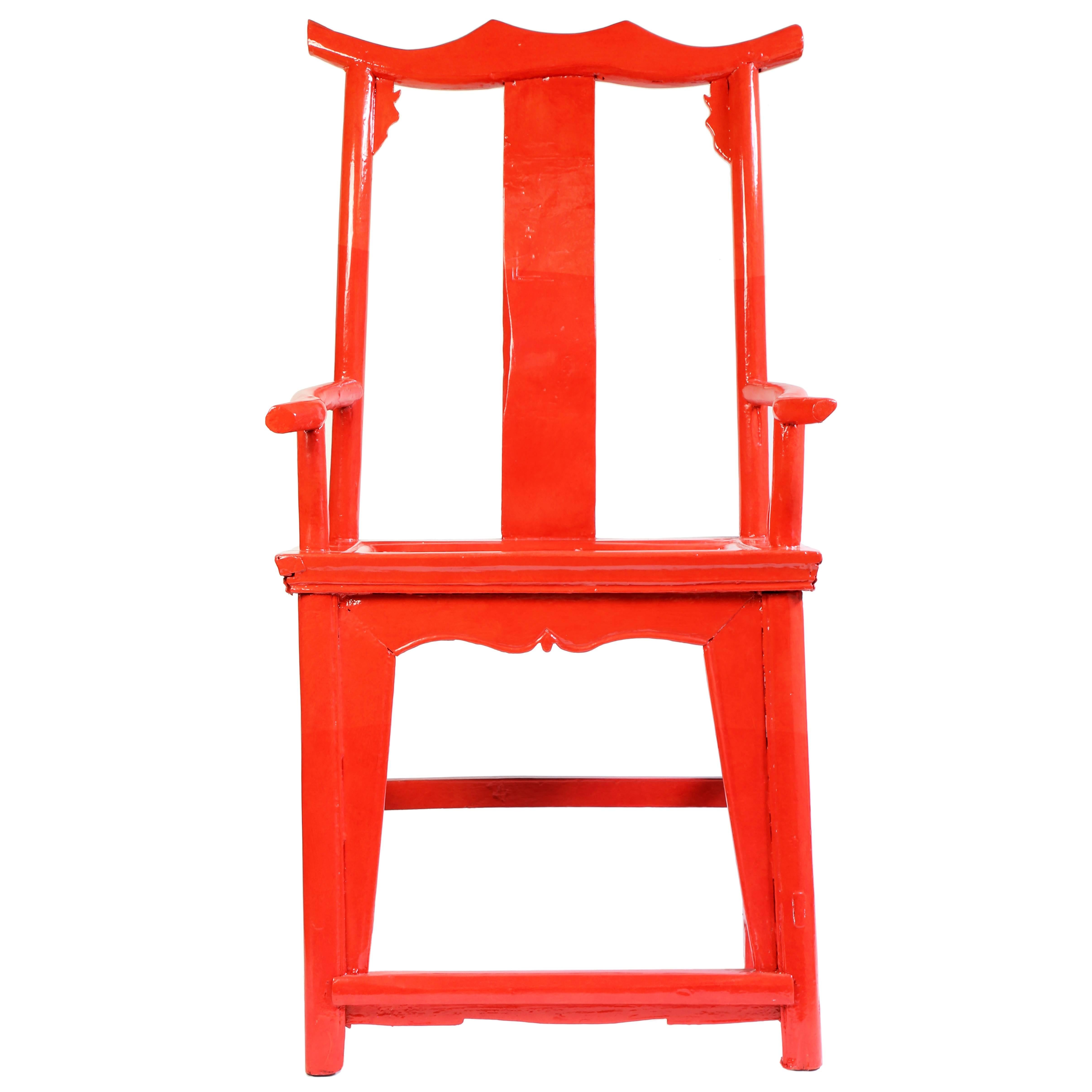 Red Lacquer Chinese Scholar Chair For Sale at 1stDibs