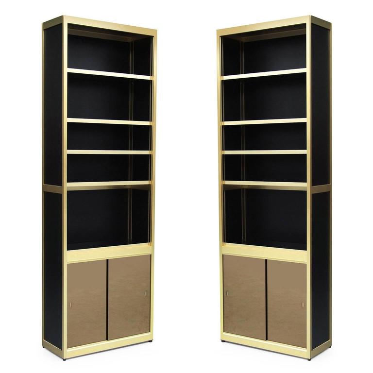 Pair of Large 1970s Gold Mirrored Bookcases Shelving at 1stDibs