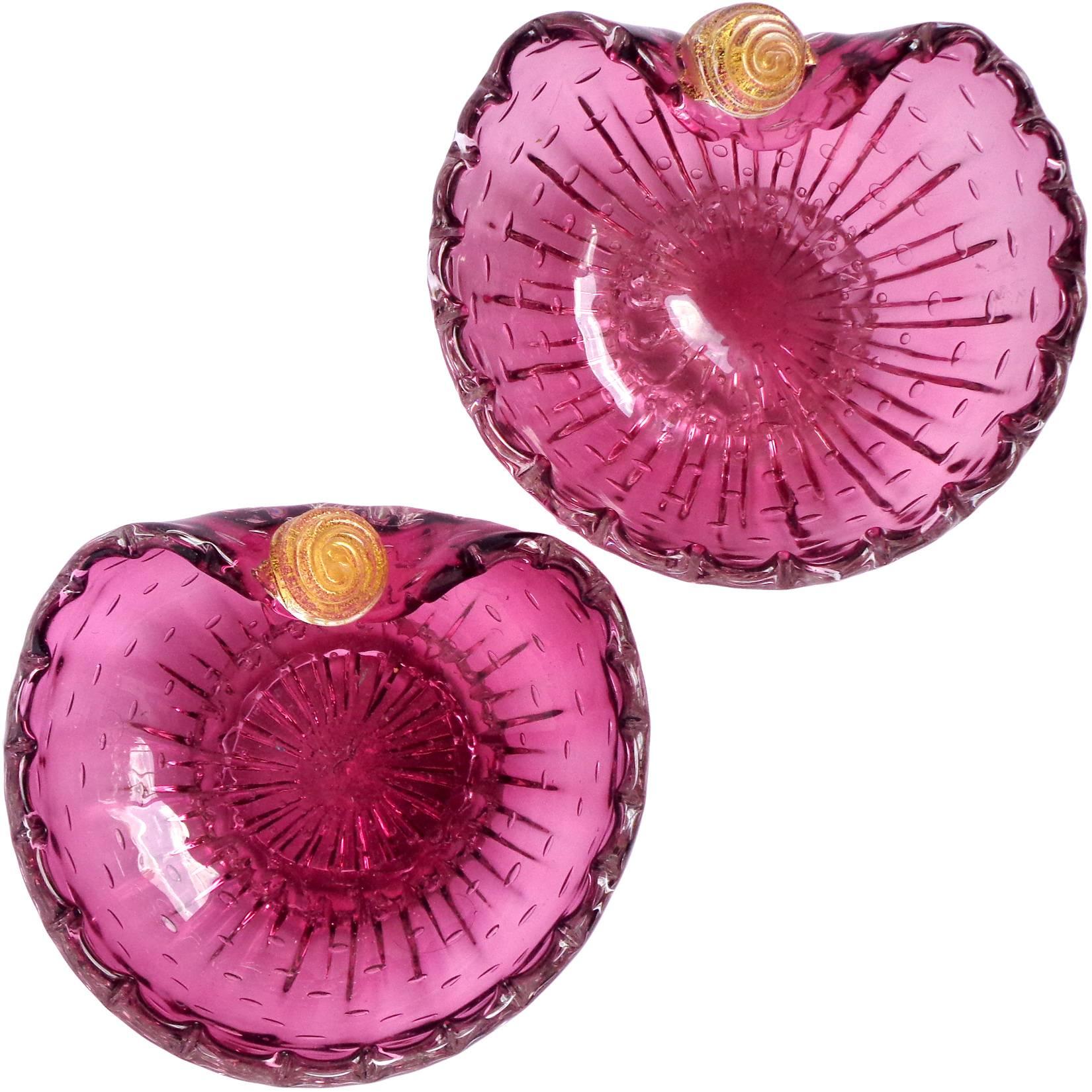 Murano Amethyst Pink, Gold, Bubbles Italian Art Glass Decorative Bowls ...