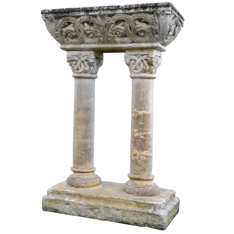 Antique Romanesque Style Composite Stone Stoup, 19th Century at 1stDibs