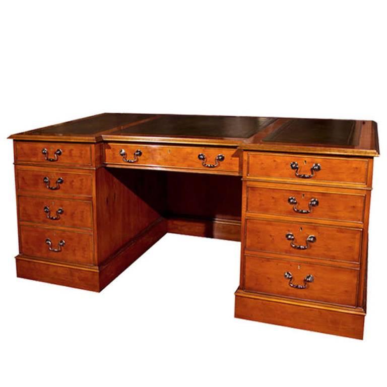 English Yew Wood Modesty Panel Desk For Sale at 1stDibs