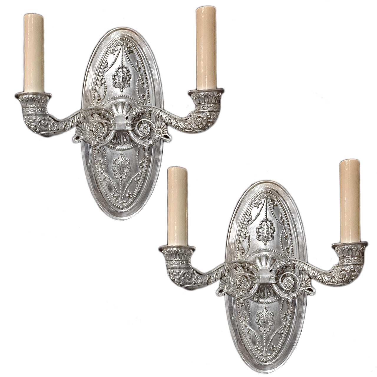 Pair of Silver Plate Sconces For Sale at 1stDibs