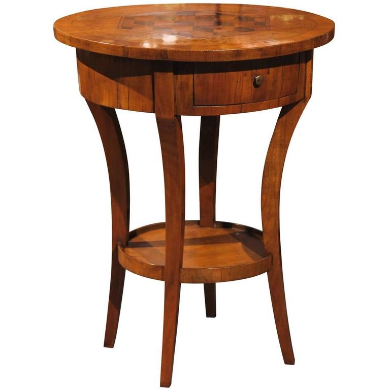 Italian Round Side Table with Cube Parquetry Inlay from the Early 19th ...