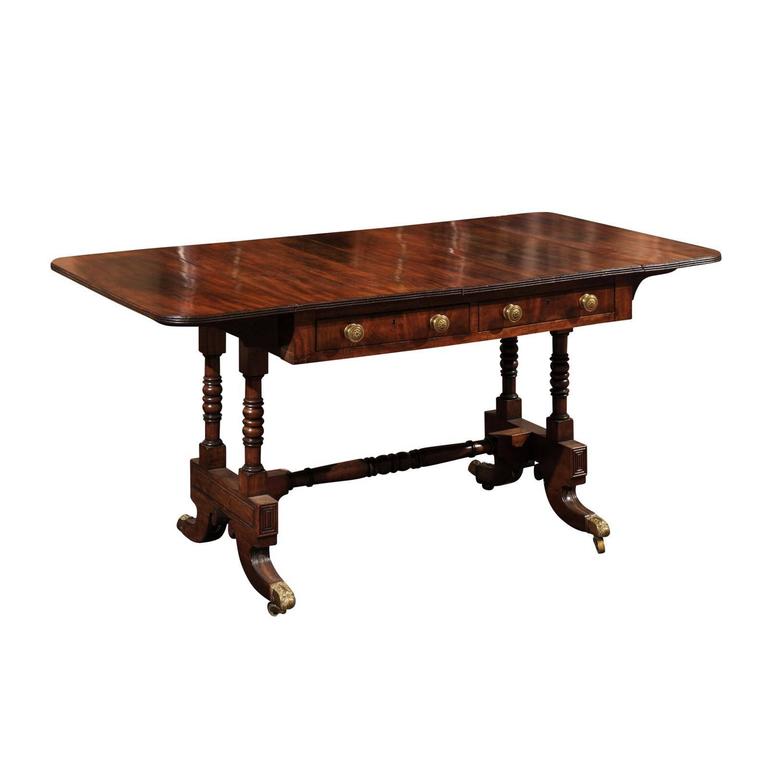 English Sheraton Mahogany Library Table, circa 1800s at 1stDibs