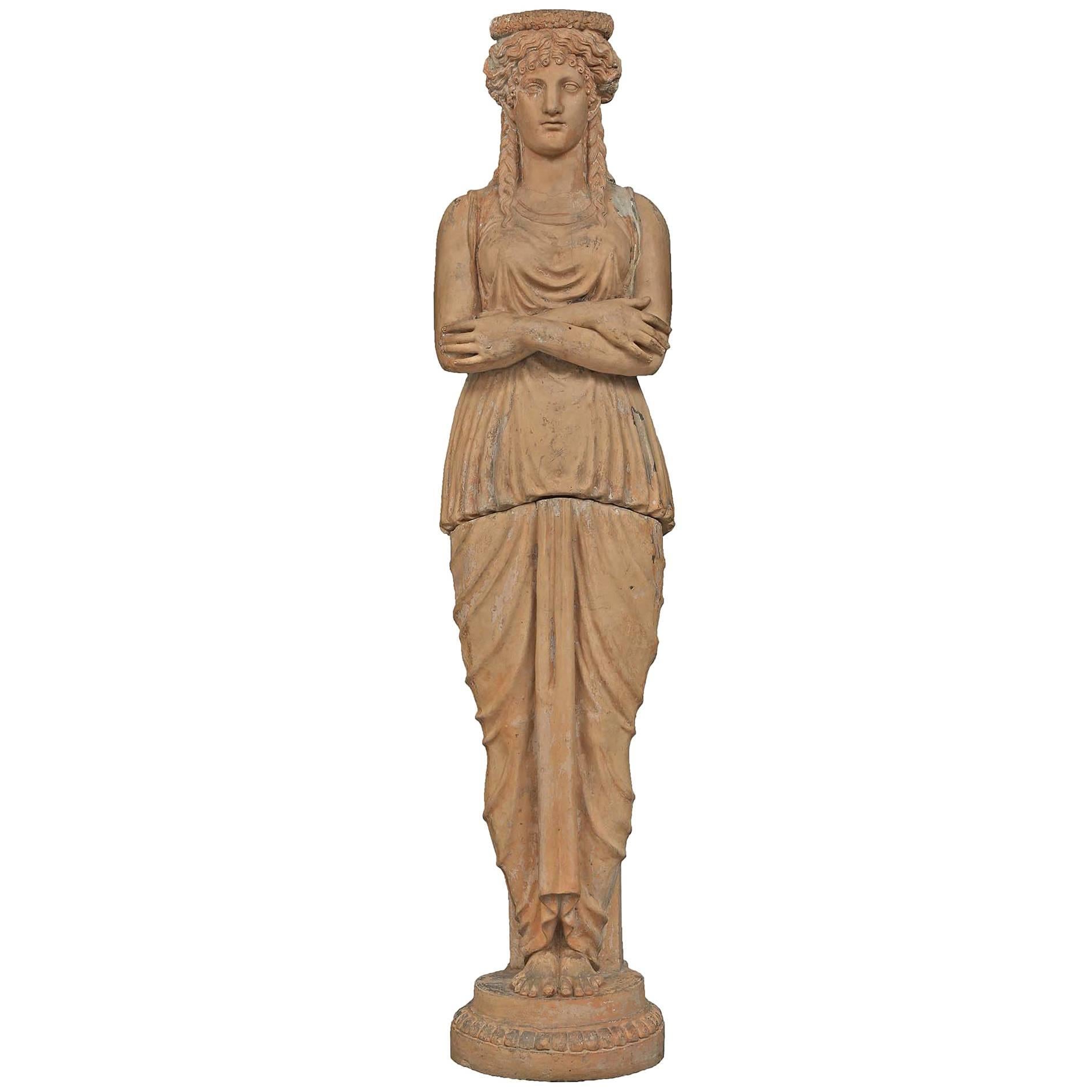 Stately Italian Terra "Cat" Ta Garden Sculpture - Terra Cotta Glazed ...