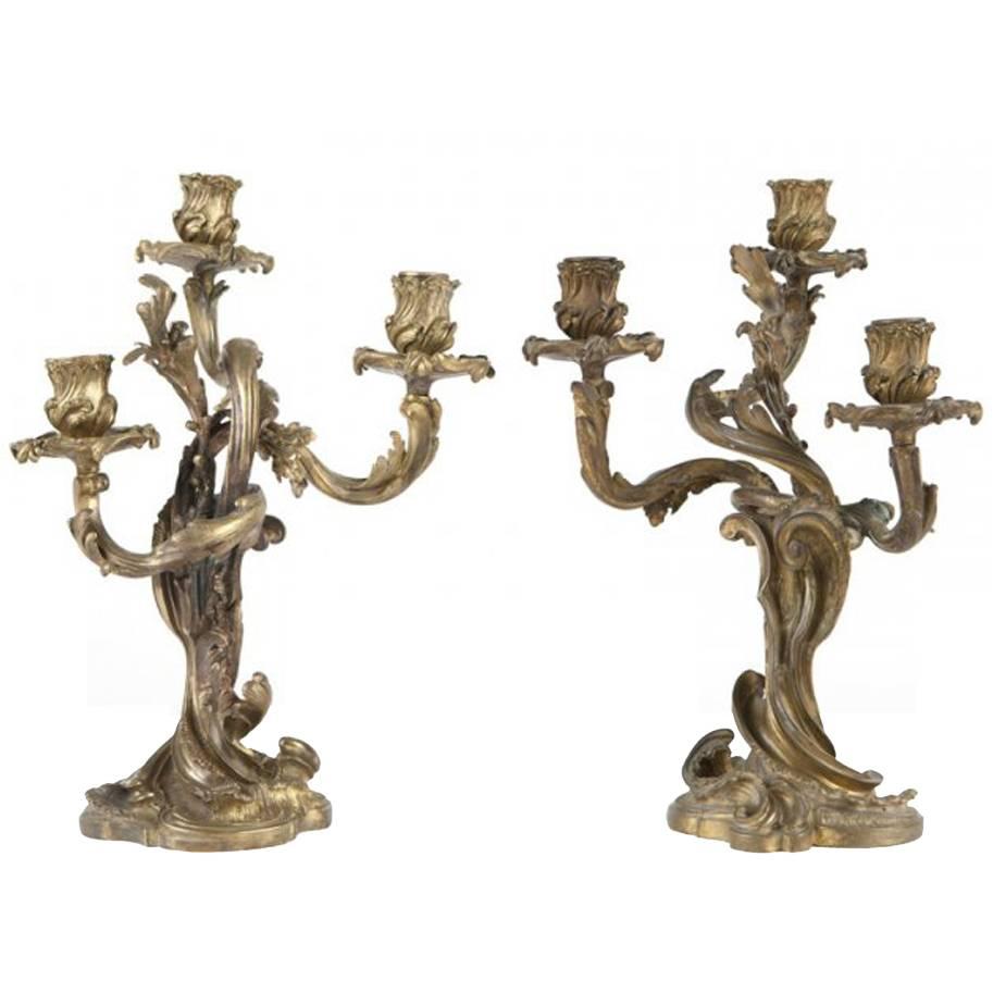 Pair of 19th Century French Gilt Bronze Candelabra For Sale at 1stDibs