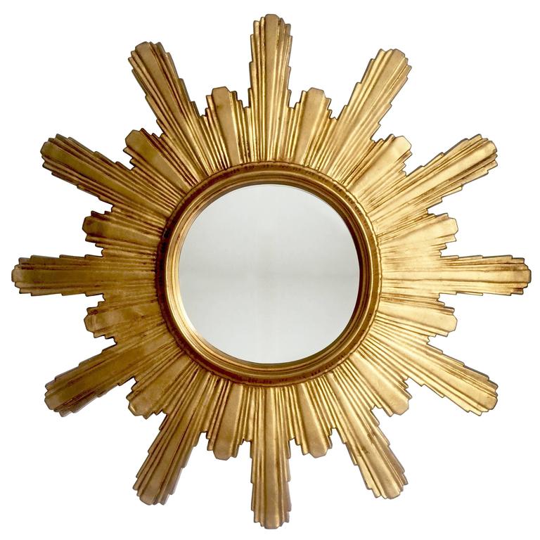 Extra Large Carved Wooden Brutalist Sunburst or Starburst Mirror, 1960s ...