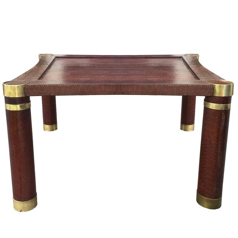 Python and Brass Round Leg Coffee Table Attributed to Karl Springer ...