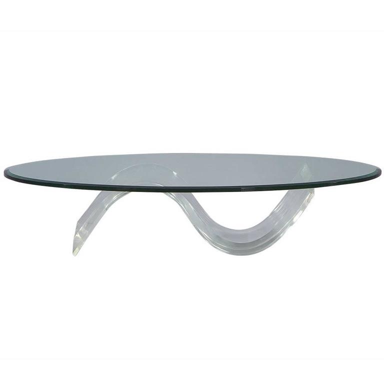 Oval Mid-Century Modern Glass Lucite Cocktail Table at 1stDibs