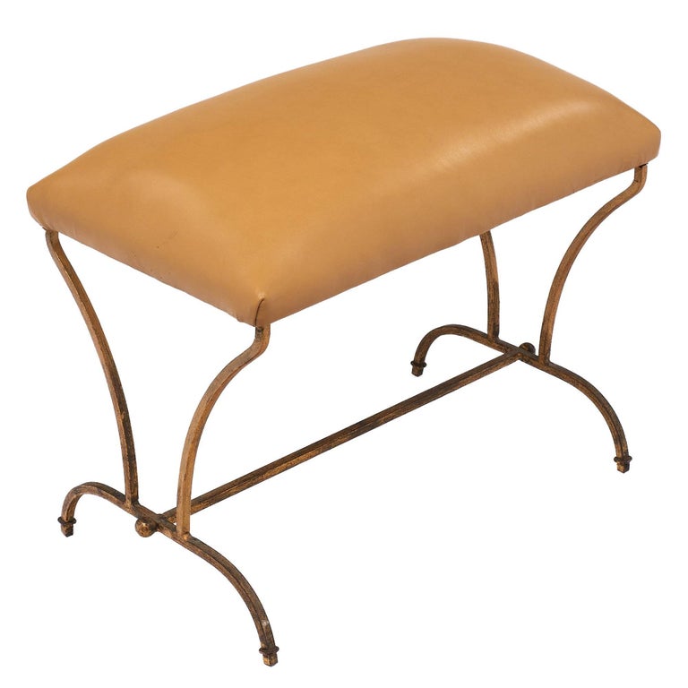 Art Deco Gold Leaf Forged Iron Bench at 1stDibs