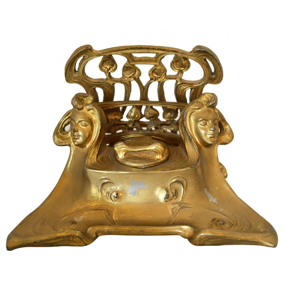 Antique Original Art Nouveau Inkwell For Sale at 1stDibs