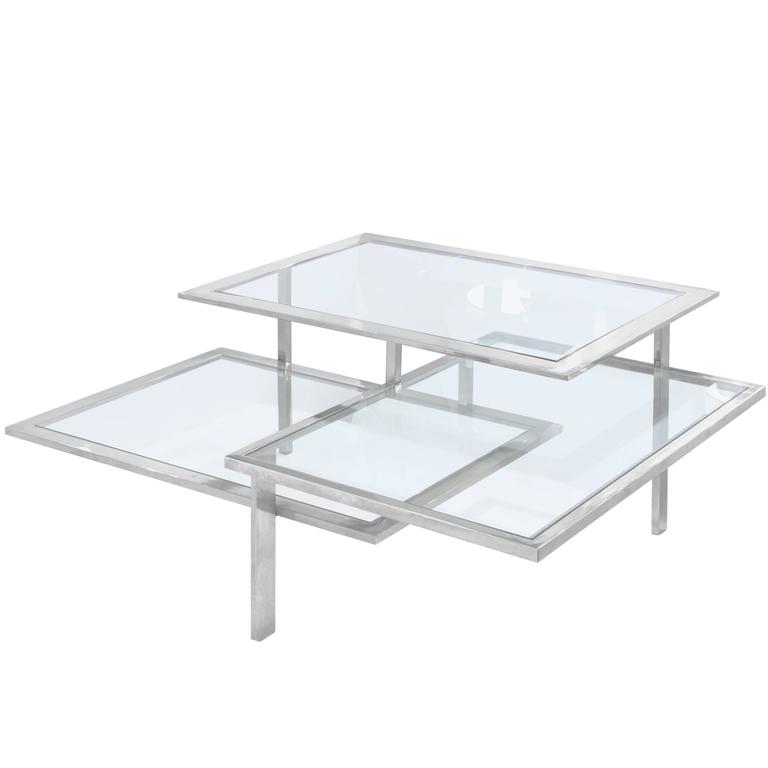 Chic Three-Level Architectural Coffee Table in Chrome and Glass at 1stDibs