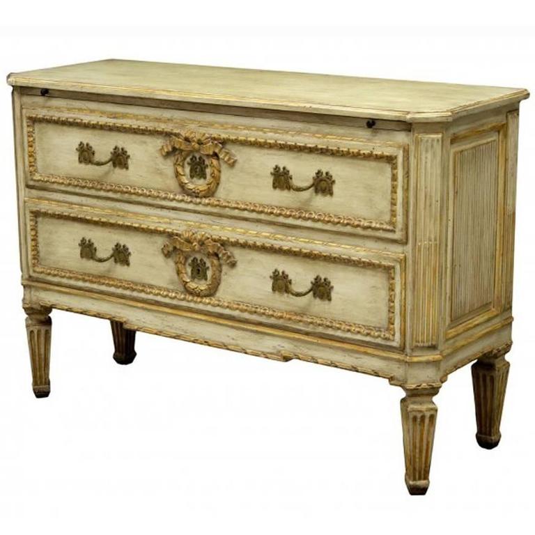French Louis XVI Style Beige Painted Two-Drawer Commode at 1stDibs