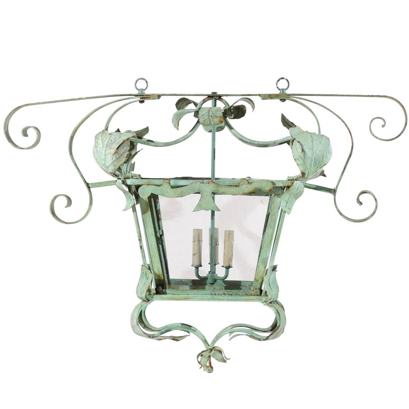 Italian Vintage Large Size Rectangular Painted Three-Light Lantern For ...