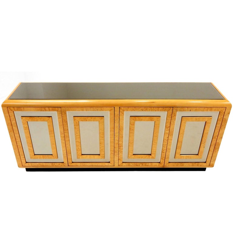 1970s Romweber Mirrored Burl Wood Buffet Cabinet For Sale at 1stDibs