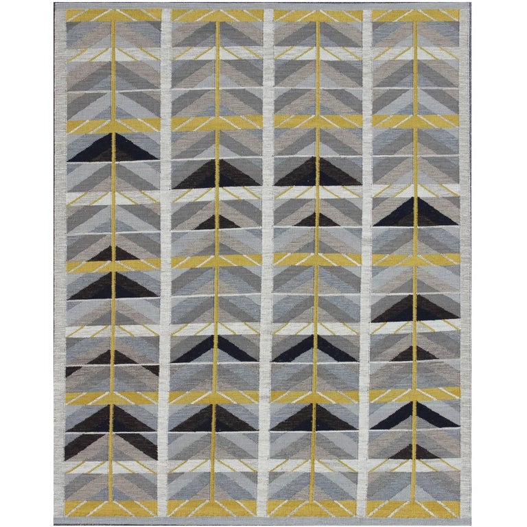 Modern Scandinavian/Swedish Geometric Design Rug in Citrus Green, Gray ...