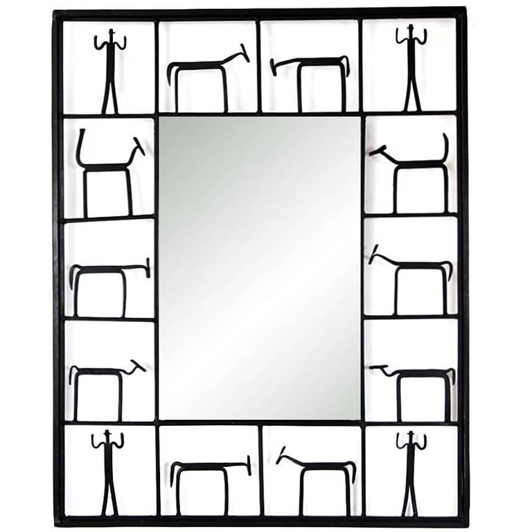 Whimsical Iron Framed Mirror by Frederick Weinberg (pair available) at ...