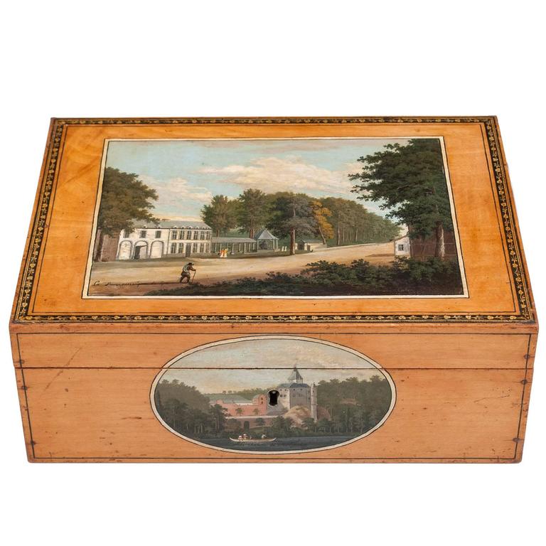 Antique Painted Belgium Spa Sewing Box at 1stDibs