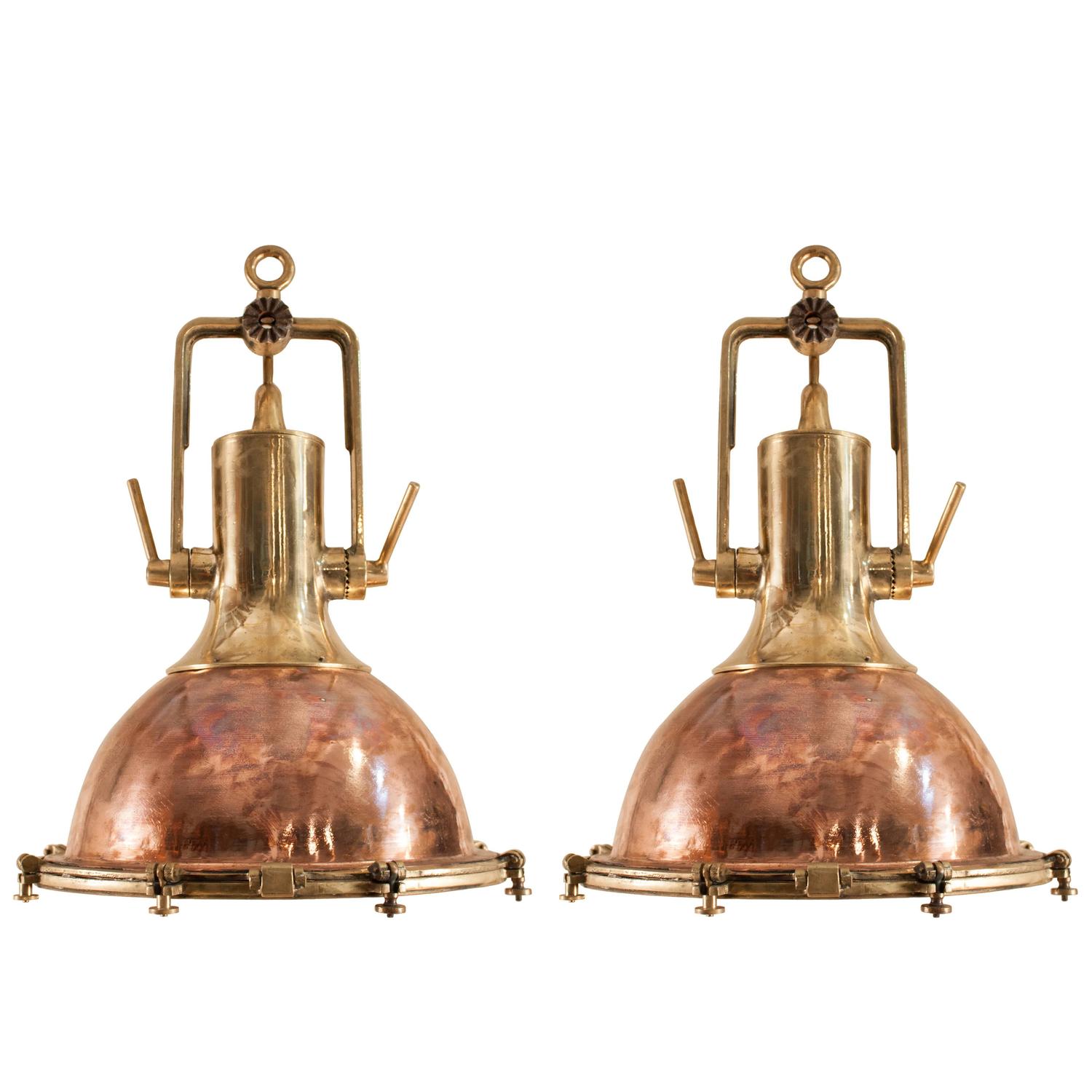 Pair of Large Copper and Brass Nautical Pendants For Sale at 1stdibs
