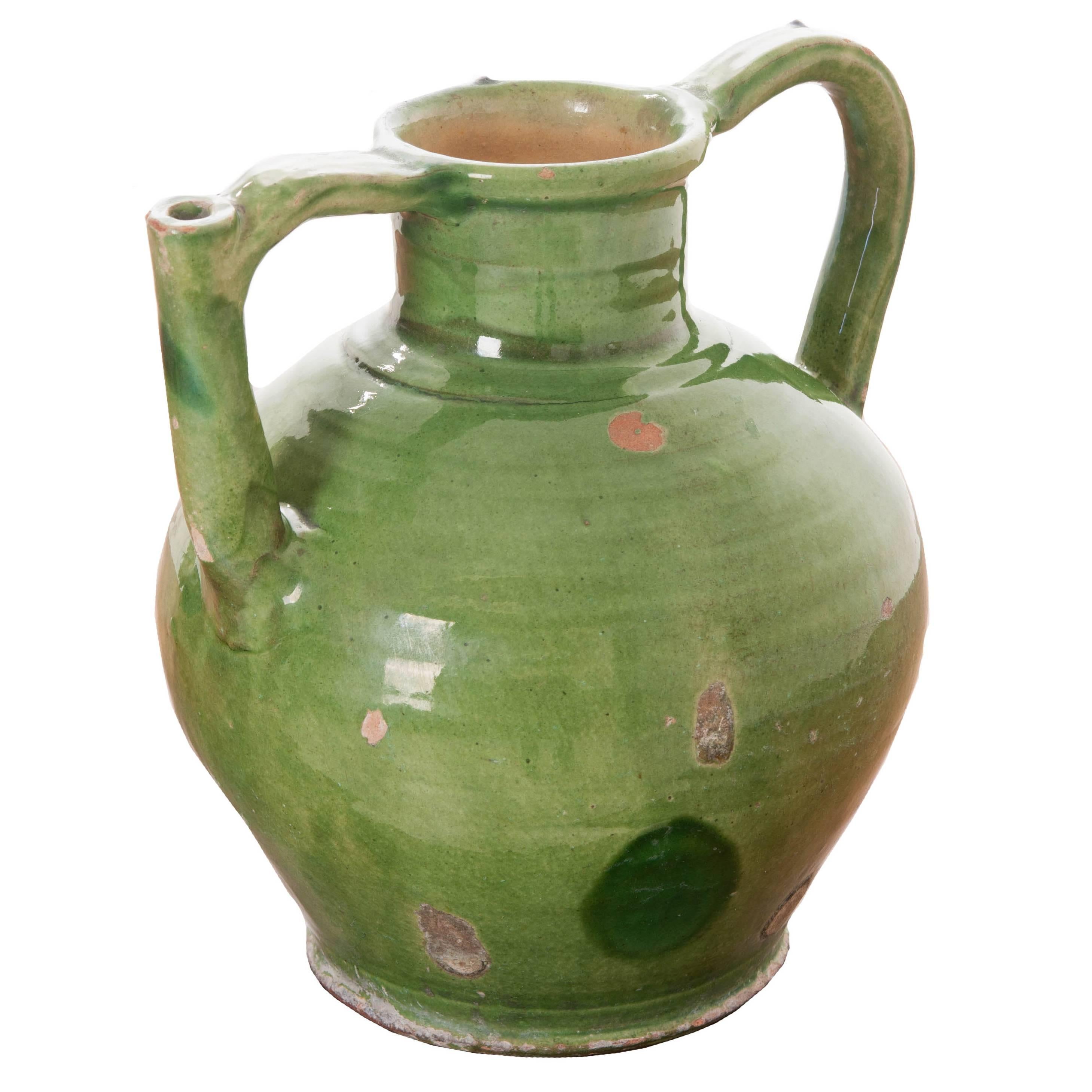French Green Glazed Oil Pitcher at 1stDibs