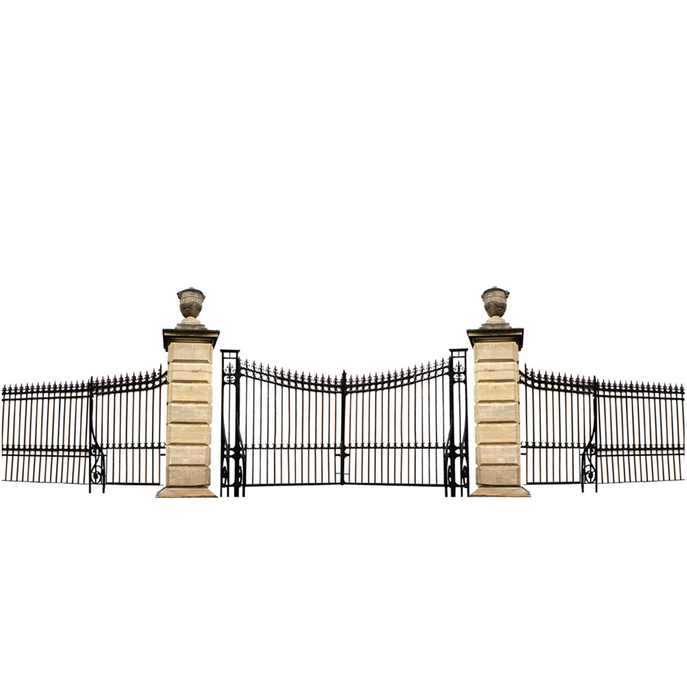 Massive Chateau Wrought Iron and Limestone Entry Gate For Sale at 1stDibs