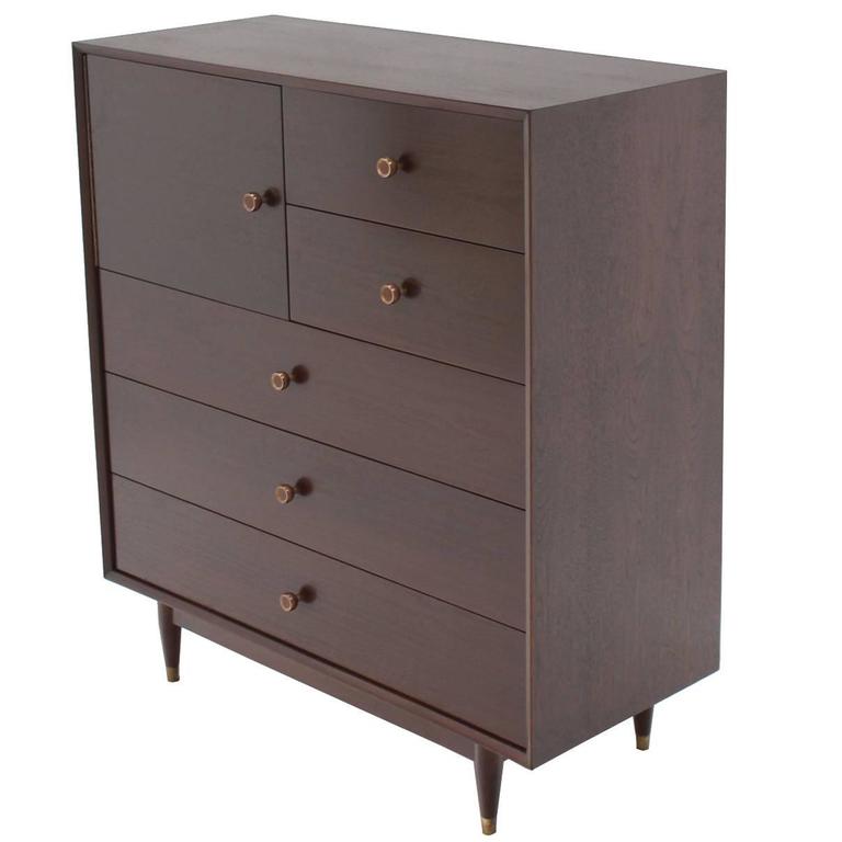 Mid Century Modern Walnut High Chest Dresser For Sale at 1stDibs