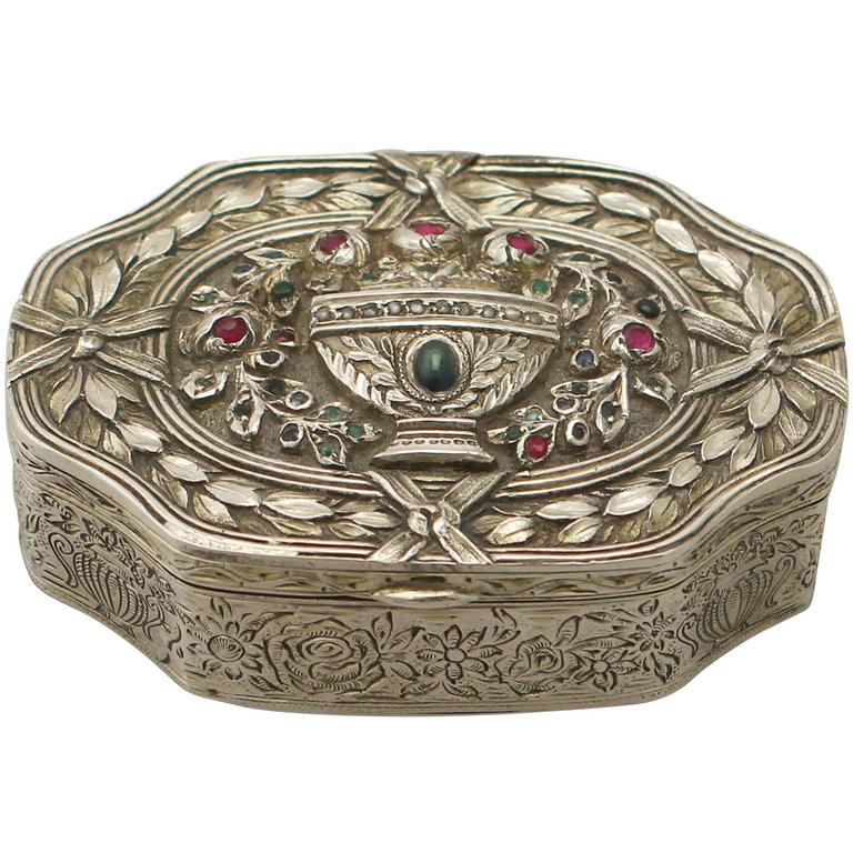 1880s French Silver, 0.69 Carat Ruby, Sapphire and Emerald Box at 1stDibs