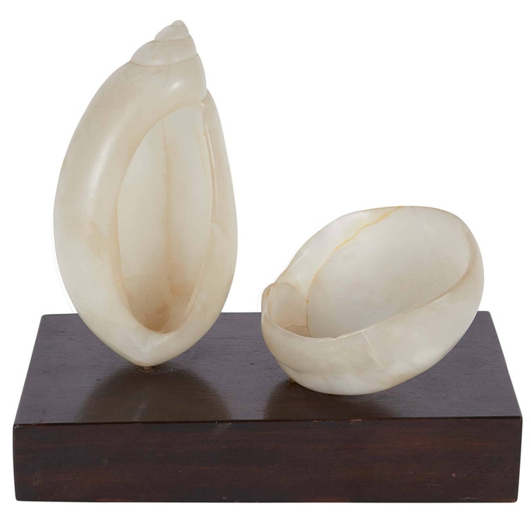 Shells in Carved Alabaster on Wood Base at 1stDibs