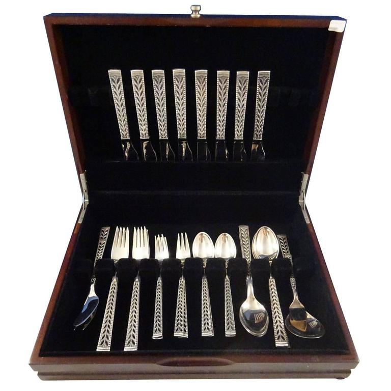 Juvel by Nils Hansen Norway 830 Silver Flatware Set for Service Pierced ...