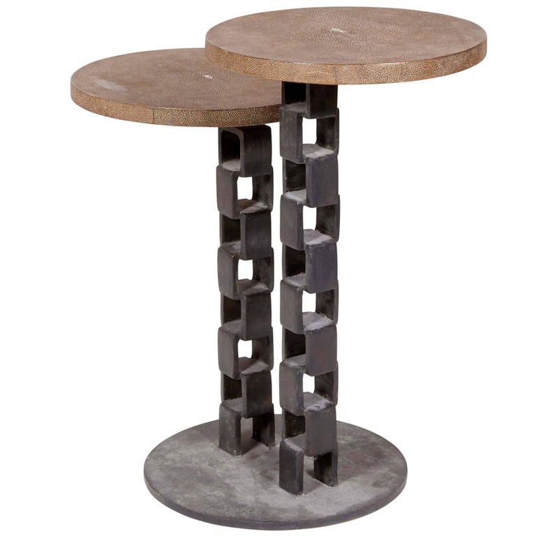 Two-Tier Shagreen Top Table on Chain Link Base For Sale at 1stDibs