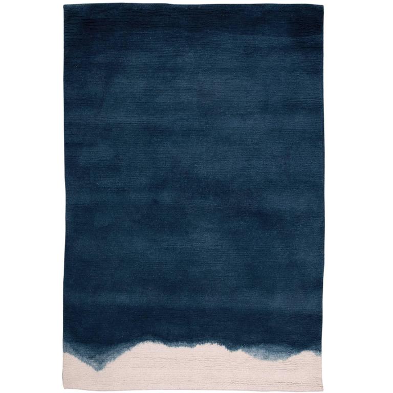 Natural Ombre Dip-Dyed Indigo Wool Small Rug at 1stDibs