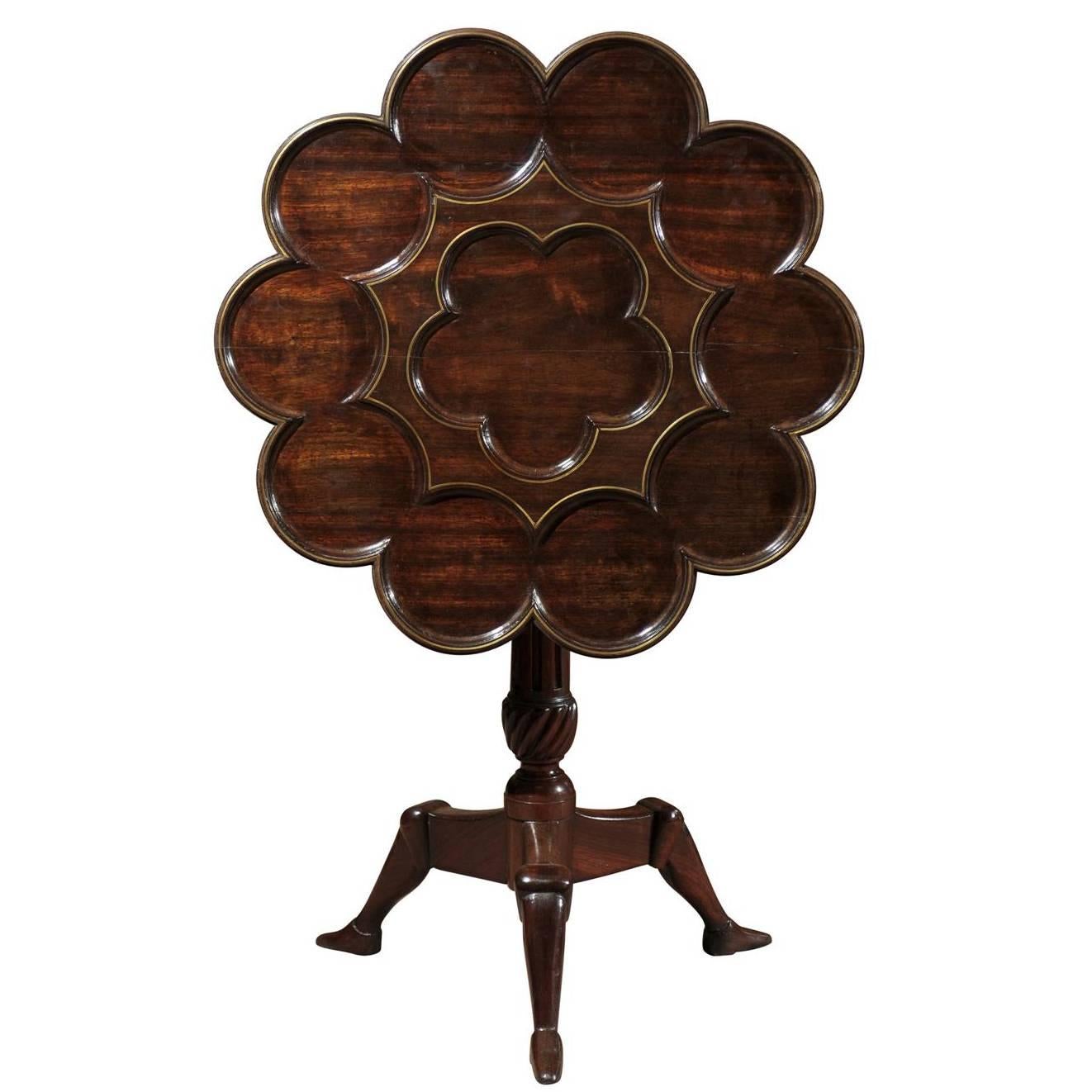 Manx Rosewood Tilt-Top Table with Carved Recesses and Brass Inlay, circa 1890 at 1stDibs