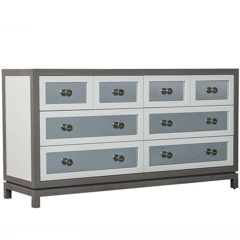 Custom Grey and White Eight Drawers Antique Mirrored Commode For Sale ...