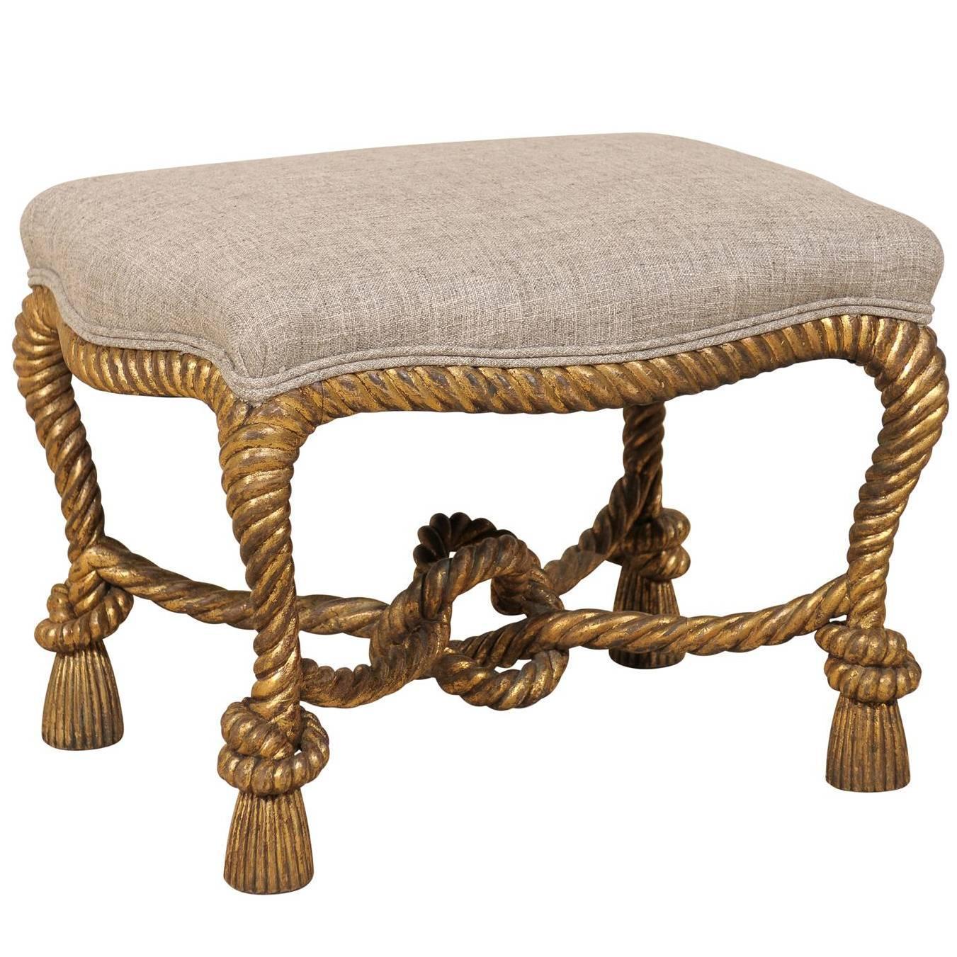 Italian Carved and Gilded Rope and Tassel Wooden Stool For Sale at 1stdibs