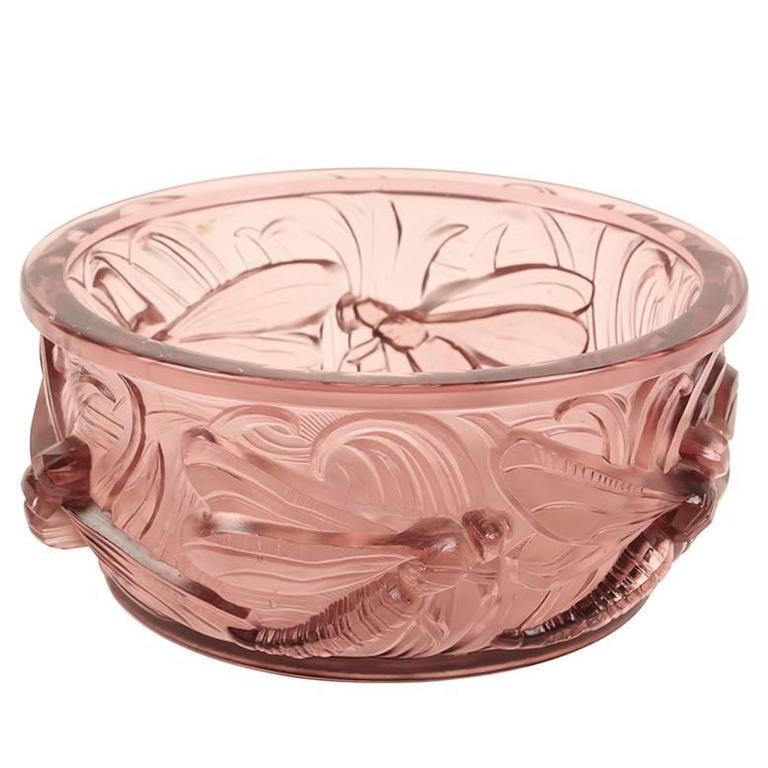 Beautiful French Art Deco Dragonfly Motif Art Glass Bowl by Verlys at ...