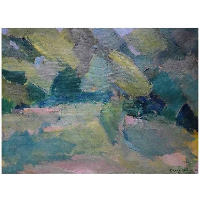 Georg Glud Danish Artist, Modernist Landscape, Oil on Canvas at 1stDibs