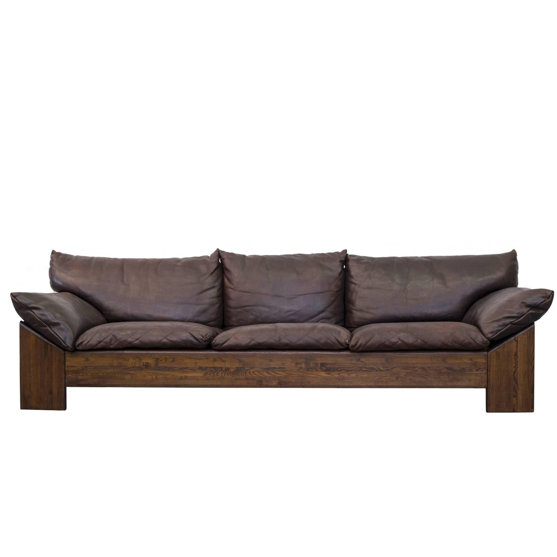 Leolux Three-Seat Buffalo Leather Sofa at 1stDibs