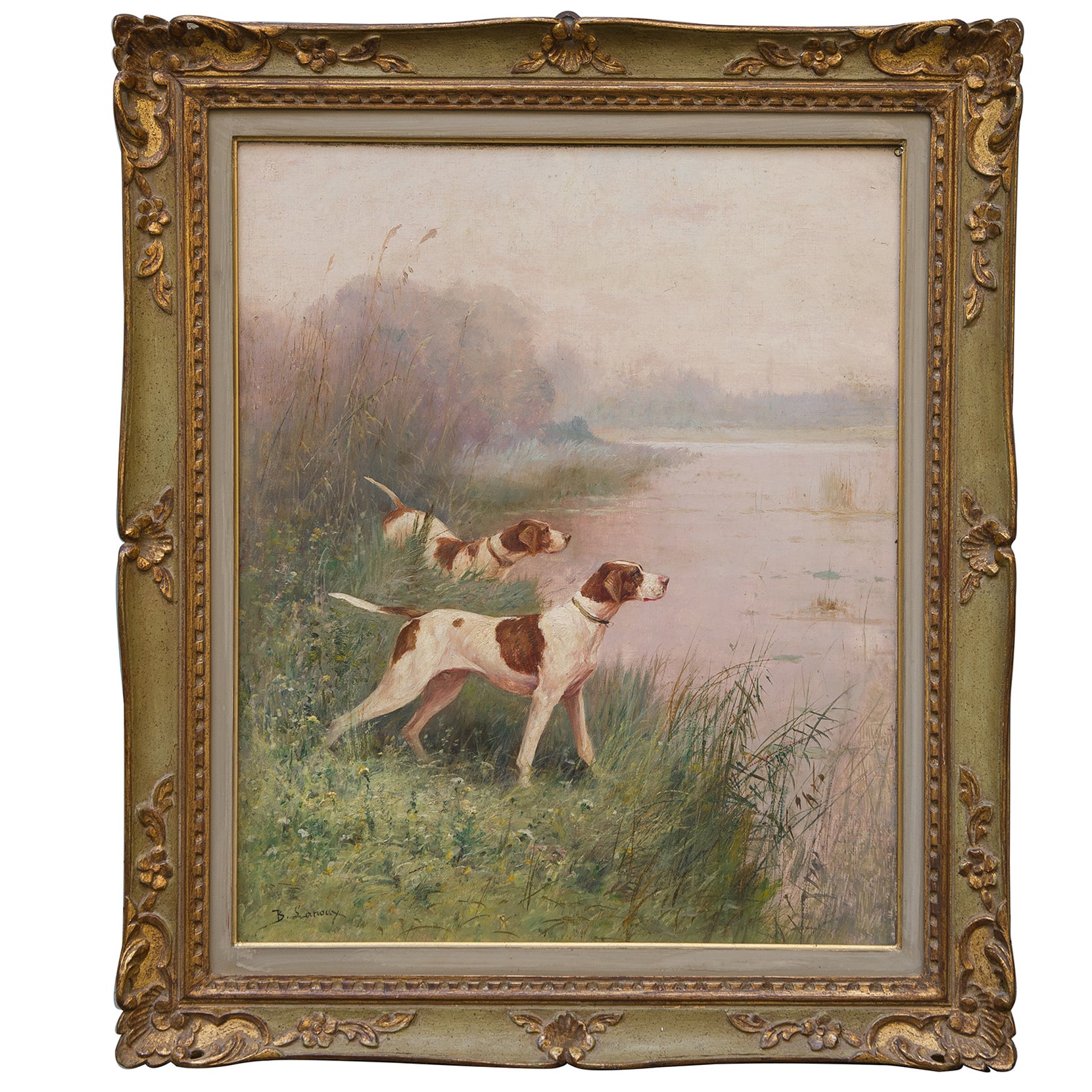 Oil Painting Sign H. George 1893 Man of Horse with Hunting Dogs For ...