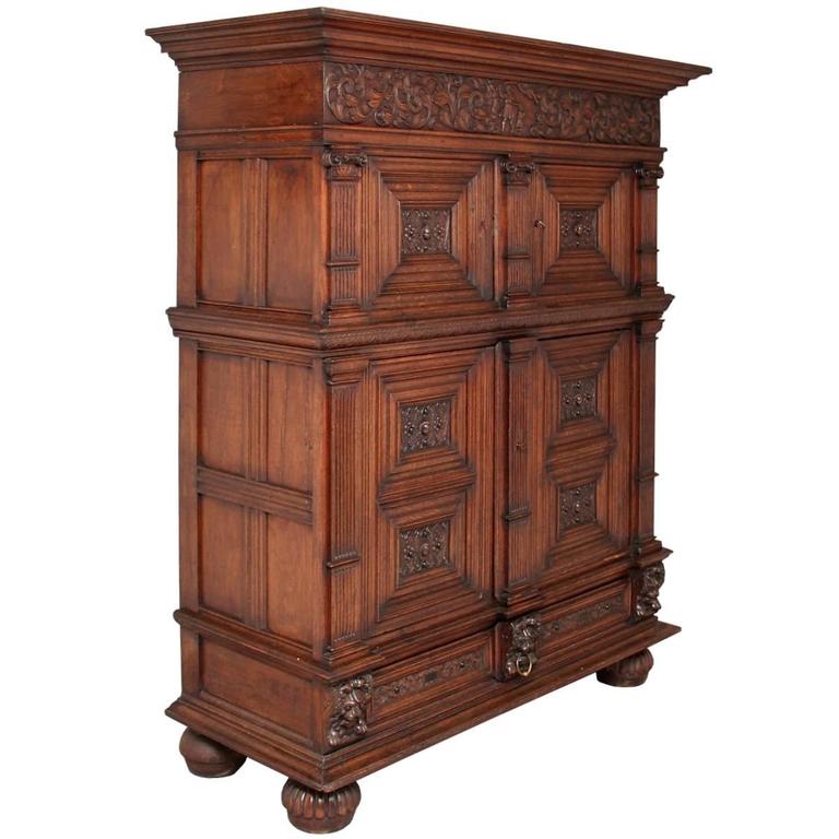 17th Century Carved Oak Flemish Cupboard Cabinet at 1stDibs