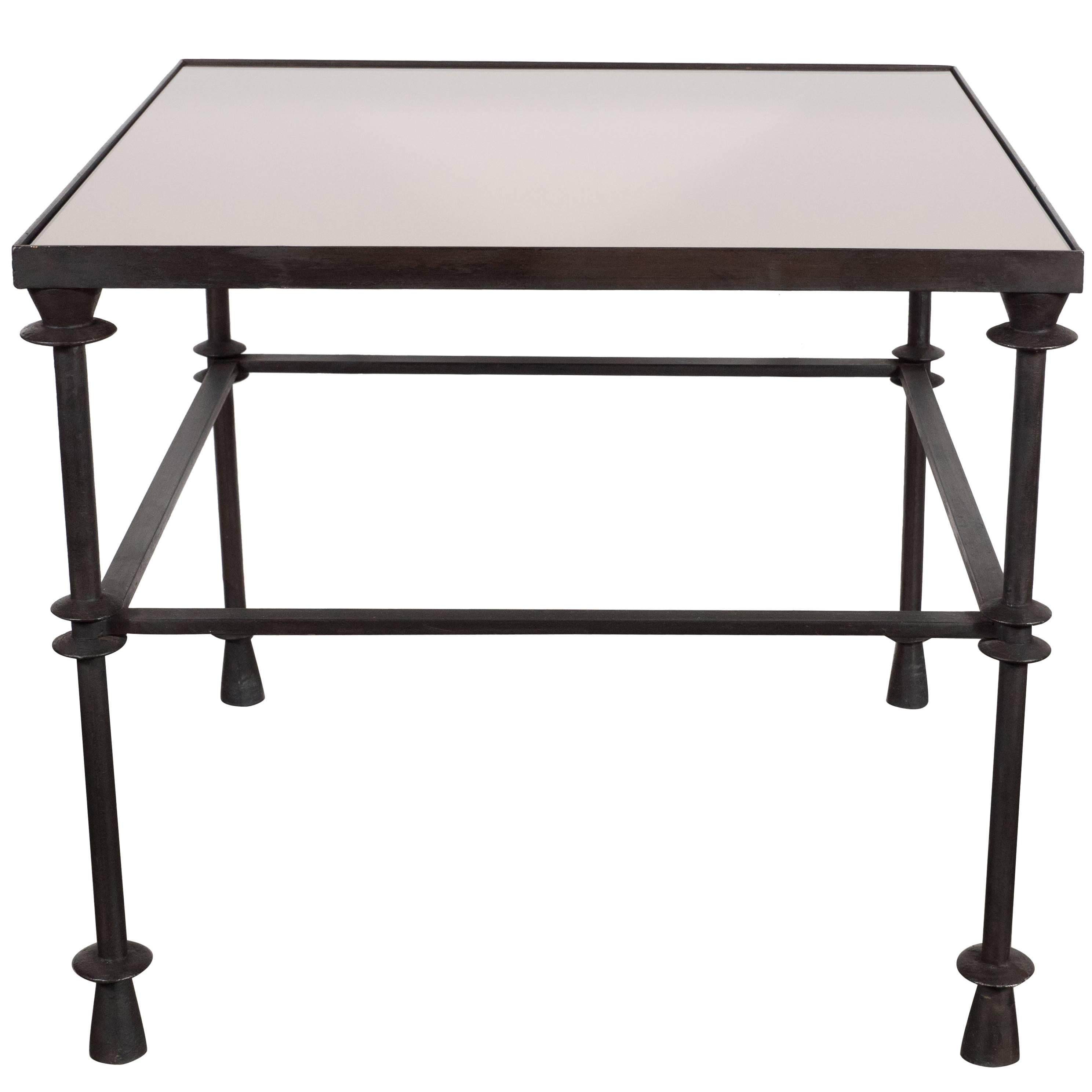 Iron Cocktail Table with Inset Bronze Mirror in the Style of Giacometti ...