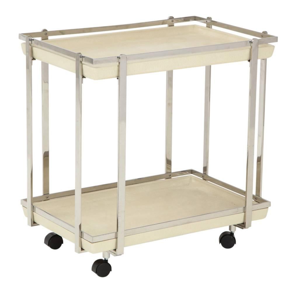 Karl Springer Bar Cart Embossed Leather and Steel USA 1980's at 1stDibs