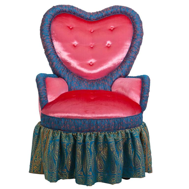 Victorian Heart Chair in Iridescent Pink Velvet and Syrian Damascus ...