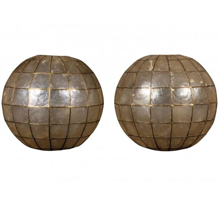 Classic Mid-Century Capiz Shell Globe, Pair at 1stDibs